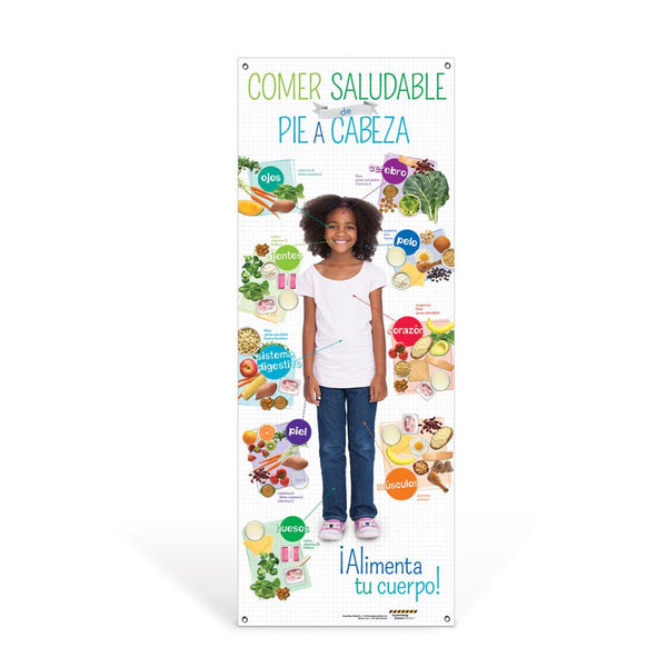 Kids Spanish Healthy Eating from Head to Toe Vinyl Banner - Visualz